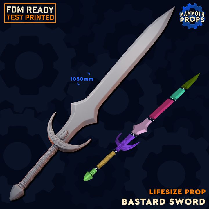 3D Printable Bastard Sword Display Prop Weapon by Mammoth Props